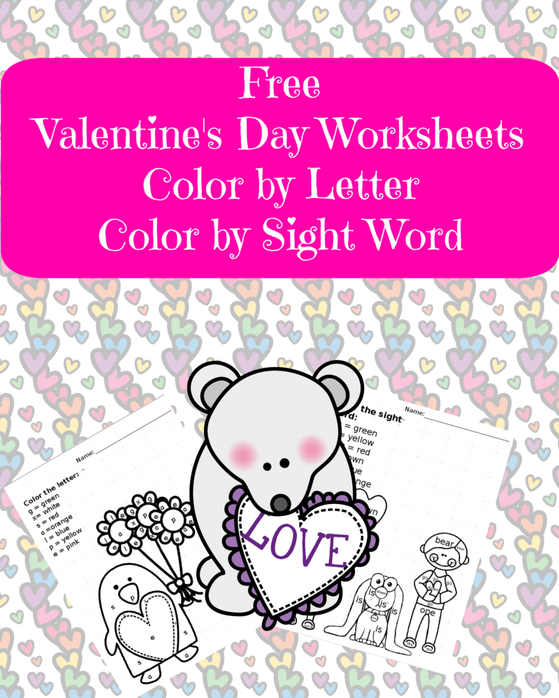 2 Valentine Day Worksheets -Color by Letter/Sight Word