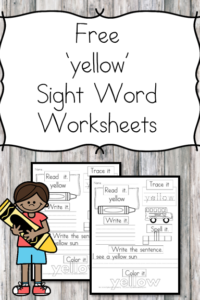 2 Free "Yellow" Sight Word Worksheets | Mrs. Karle's Sight and Sound ...